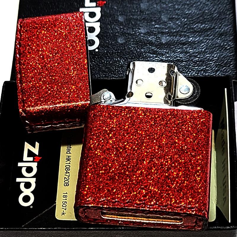 ZIPPO（ジッポー） グリッターレザー 全面ラメ加工 ジッポ ライター レディース 綺麗 レッド グリッターカラー かわいい 女性 ...
