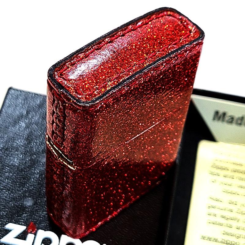 ZIPPO（ジッポー） グリッターレザー 全面ラメ加工 ジッポ ライター レディース 綺麗 レッド グリッターカラー かわいい 女性 ...