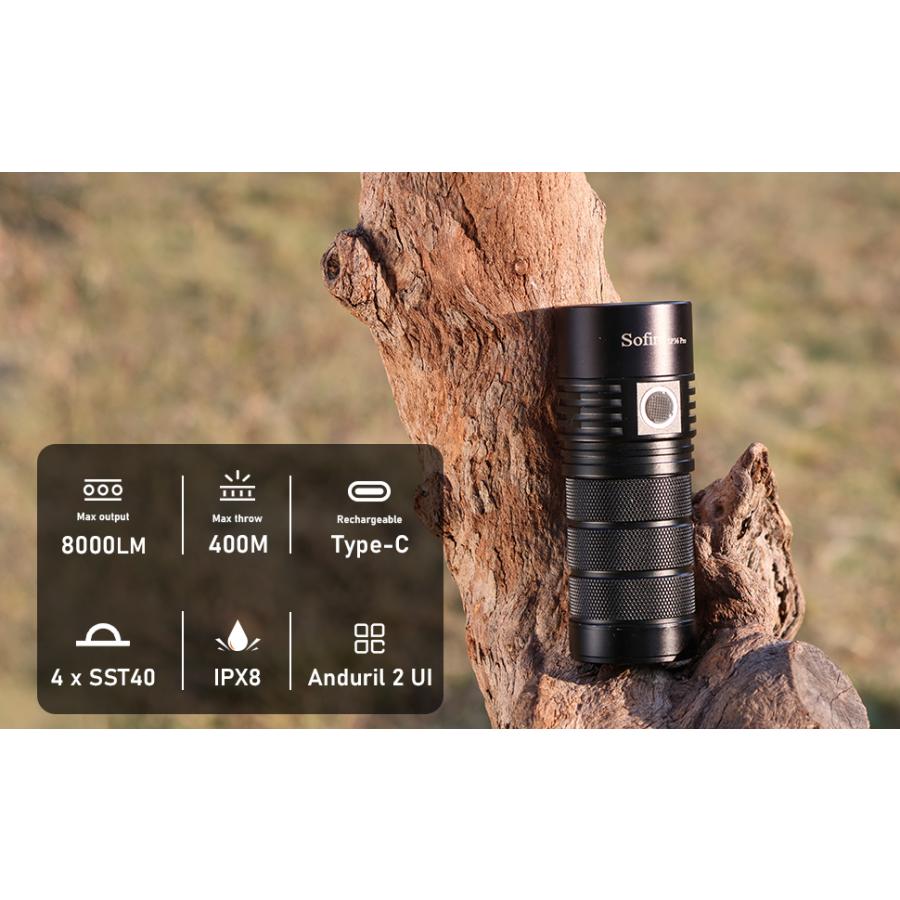 Sofirn SP36 Pro 大光量フラッシュライト 8000ルーメン バッテリー付属 USB-C充電式 サーチライト Anduril ...