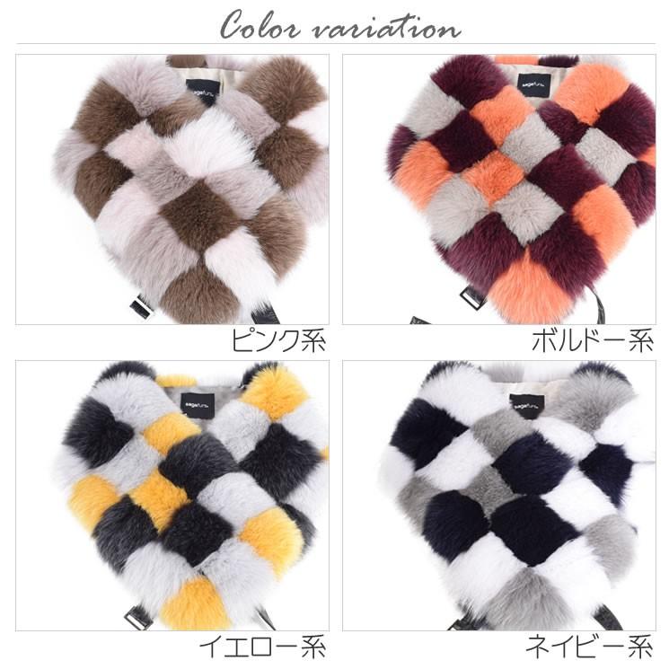 日本製 SAGA フォックス ブロック チェック ストール ファーコート