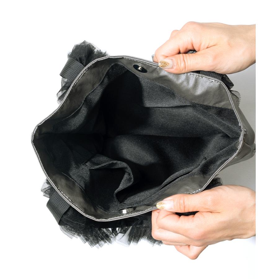 HAYNI 「3/4(20時)から早割」トートバッグ レディース「Tulina チュリナ」チュール リボン サテン ナイロン フリルハンドル ...