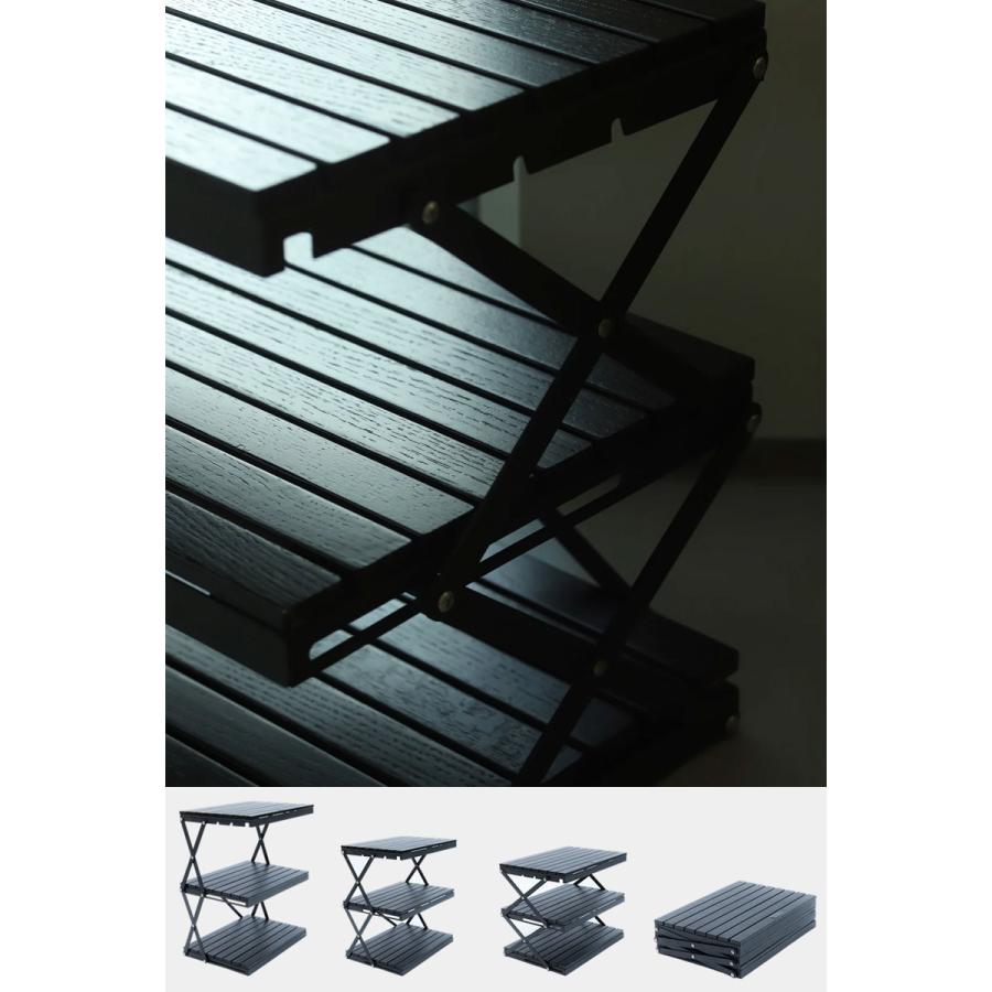 ANOBA アノバ BLACK EDITION ウッドラック 3段 AN098 棚 収納 アウトドア キャンプ ギア収納 ラック テーブル サイドテーブル 3段ラック 可変式 ...