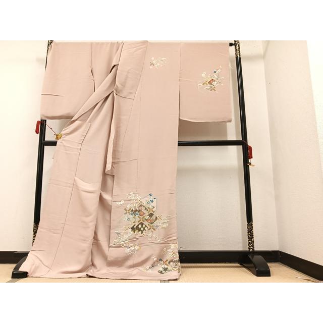 平和屋着物○白木染 訪問着 京友禅 草花文 金彩 浜ちりめん 仮