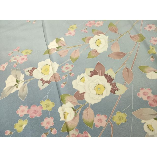 平和屋着物●本加賀友禅作家　藤村建雄　訪問着　山茶花に桜　暈し染め　証紙付き　正絹　逸品　AAAZ8944ck 平和屋着物○本加賀友禅作家 藤村建雄 訪問着 山茶花に桜 暈し染め