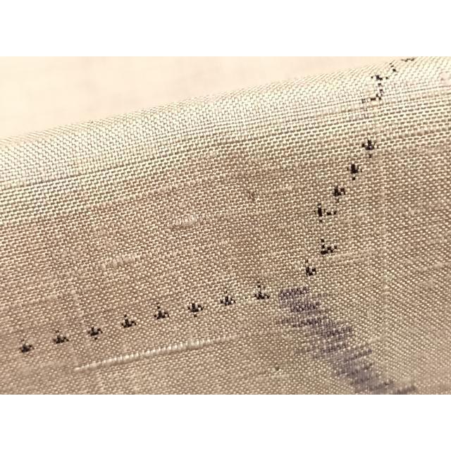 平和屋着物▽越後古代紬 単衣 抽象文様 反端付き 正絹 逸品