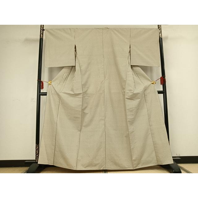 平和屋着物▽上質な紬 単衣 縞 正絹 逸品 AABB2369fy