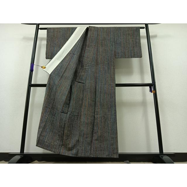 平和屋着物▽上質な紬 単衣 縞 正絹 逸品 AABB3920jh