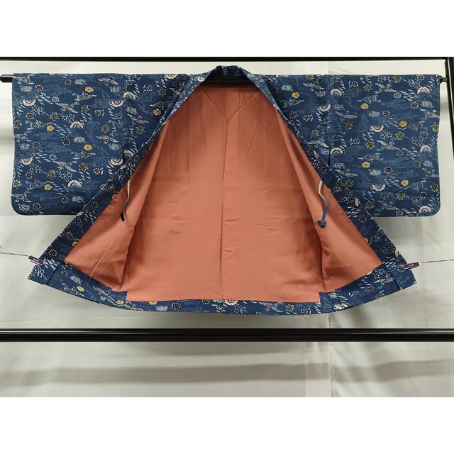 平和屋着物＃羽織 型染め 片輪車花鳥文 鬼しぼ縮緬 正絹 逸品