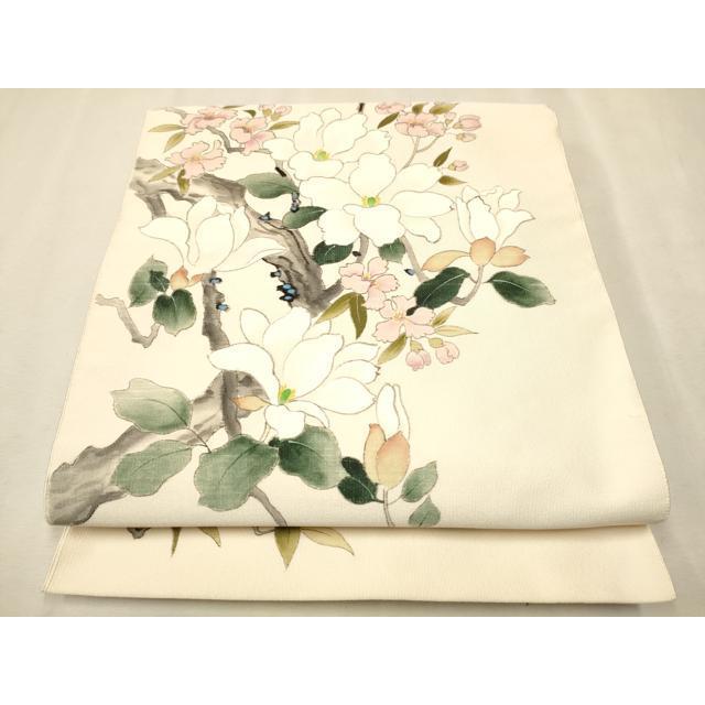 平和屋着物●爪掻き本綴れ　八寸名古屋帯　雲取り草花文　金銀糸　正絹　逸品　CABA5100hy 平和屋着物○爪掻き本綴れ 八寸名古屋帯 作家物 枝花文 正絹 逸品