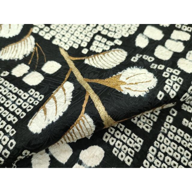 平和屋本店□極上 振袖 総絞り 枝垂れ花文 黒地 金彩 逸品 CZAA2575s5