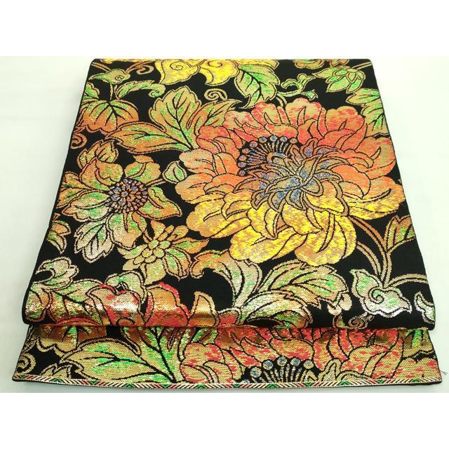 平和屋着物□極上 六通柄 本袋帯 龍村平蔵柄 大牡丹印金 黒地 金糸