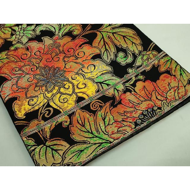 平和屋着物□極上 六通柄 本袋帯 龍村平蔵柄 大牡丹印金 黒地 金糸