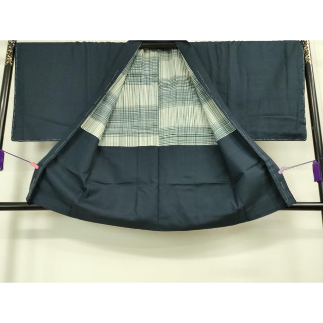 平和屋着物□極上 男性 お召 アンサンブル 濃藍色地 逸品 未使用