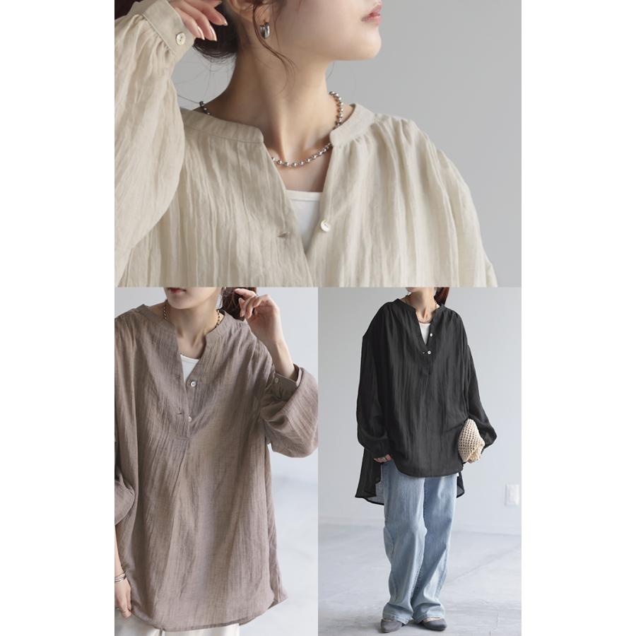 シャツ ナチュラル スキッパー 綿 混 チュニック バンドカラー トップス 長い レディース ギャザー ロングシャツ 長袖 ノーカラー :d745:HUG.U(ハグユー) - 通販 ...