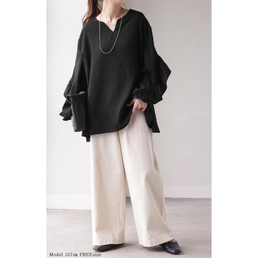 HUG.U シャツ レディース トップス バックフリル フリル プルオーバー キーネック しわが目立ちにくい 体型カバー : HUG.U(ハグユー) - 通販 - Yahoo!ショッピング