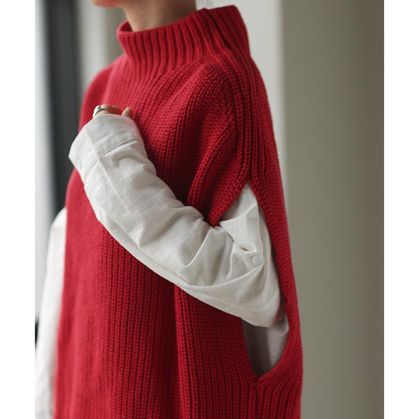 ベスト ニット 体型カバー レディース トップス レイヤード ニットベスト セーター ハイネック ロング チュニック ジレ タートル タートルニット 半袖 : f036 : HUG.U(ハグ ...