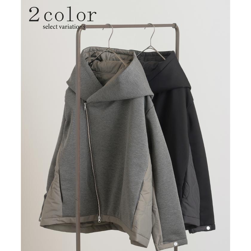 ジャケット 中綿 ロング レディース アウター コート アシメ アシンメトリー ダブルジップ フード キルティング : f143 : HUG.U(ハグユー) - 通販 - Yahoo!ショッピング