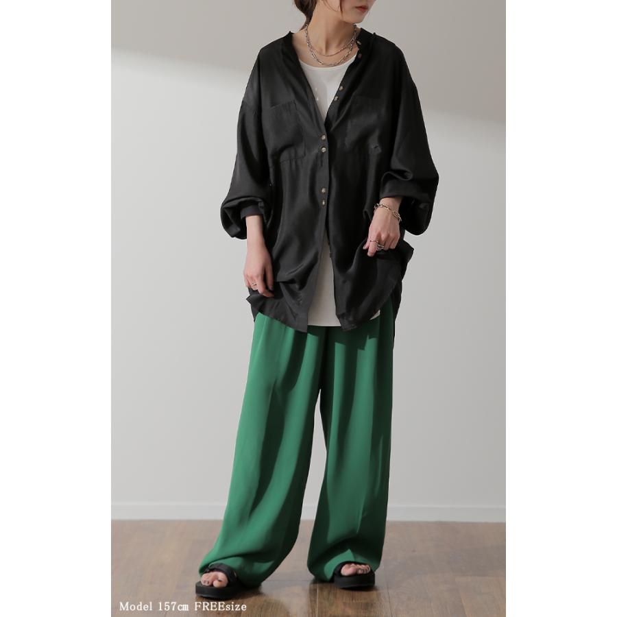 HUG.U シャツ レディース ノーカラー トップス サテン ブラウス ロング 光沢 : HUG.U(ハグユー) - 通販 - Yahoo!ショッピング