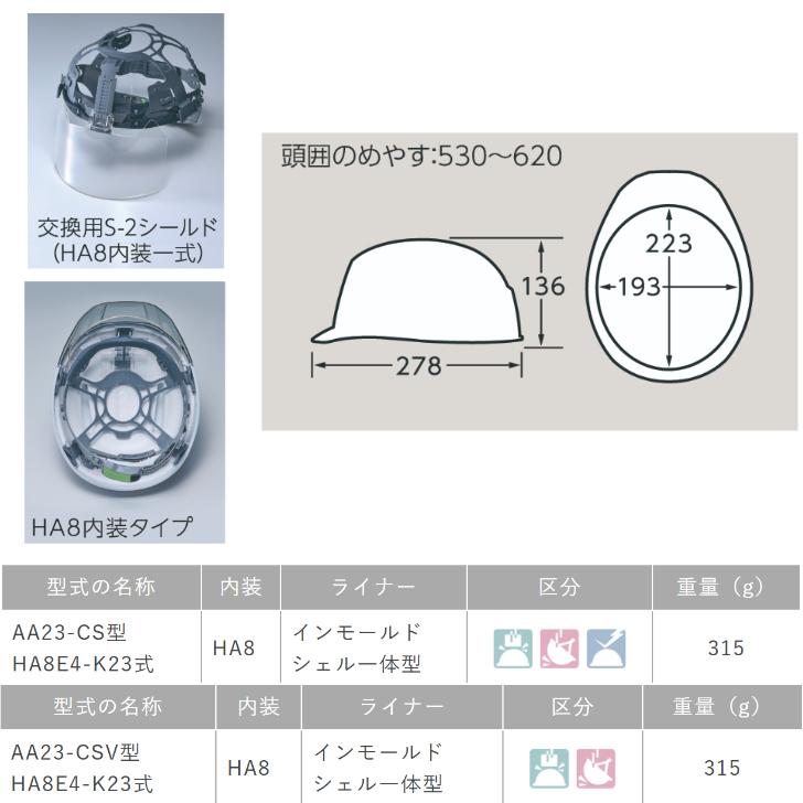 DIC 【シールド付 ヘルメット 業界最軽量 315g】 工事用ヘルメット AA23-CS AA23-CSV 軽神 クリアバイザー付 軽い 工事 現場 軽量 男性 女性 通気孔 ABS PC ...