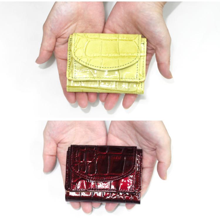 日本製 本革 レザー クロコダイル型押し 三つ折り ミニ 財布 日本製 本革 レザー クロコダイル型押し 三つ折り ミニ 財布