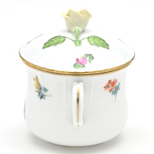 ヘレンド（HEREND） 蓋付きカップ(120cc)薔薇飾り ミルフルール(00385/MF)ハンドメイド 手描き 洋食器 クリームカップ ...