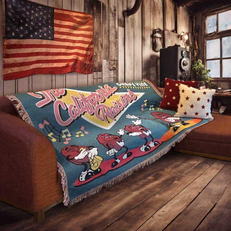 カリフォルニアレーズン フリンジ タペストリー 170×120cm 大きいサイズ 壁面装飾 ソファカバー ベッドカバー インテリア雑貨 アメリカキャラクター カバー : 雑貨屋Hermit ...