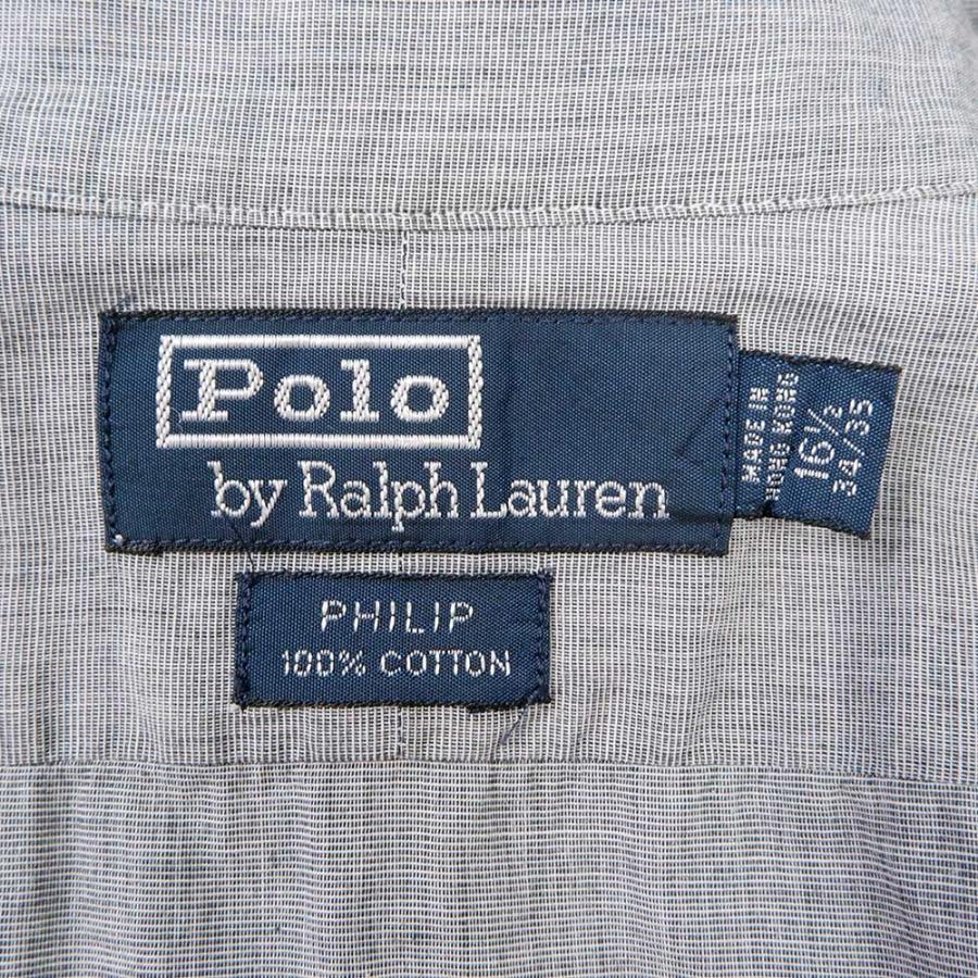 ポロラルフローレン POLO RALPH LAUREN 90's 長袖 シャツ ロゴ 刺繍 PHILIP シャンブレー 珍品 古着 (-6623) グレー / 灰色 16 1/2 L相当 ...