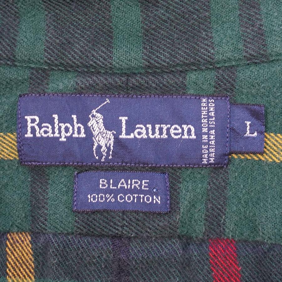 ポロラルフローレン POLO RALPH LAUREN 90s フランネル ボタンダウンシャツ BLAIRE ロゴ PRL (-4433) グリーン系 チェック柄 L : Hi-smile ...