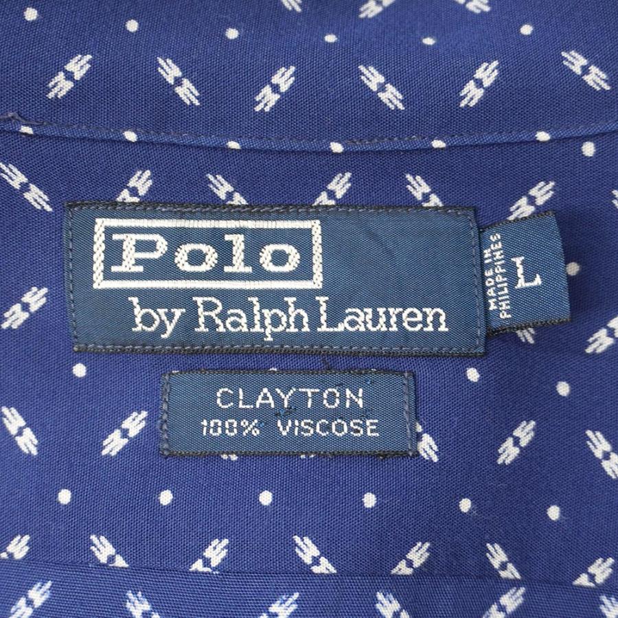 ポロラルフローレン POLO RALPH LAUREN 90s 半袖 総柄 レーヨンシャツ CLAYTON クレイトン 珍品 古着 (-5286) ネイビー / 紺 L : Hi-smile ...