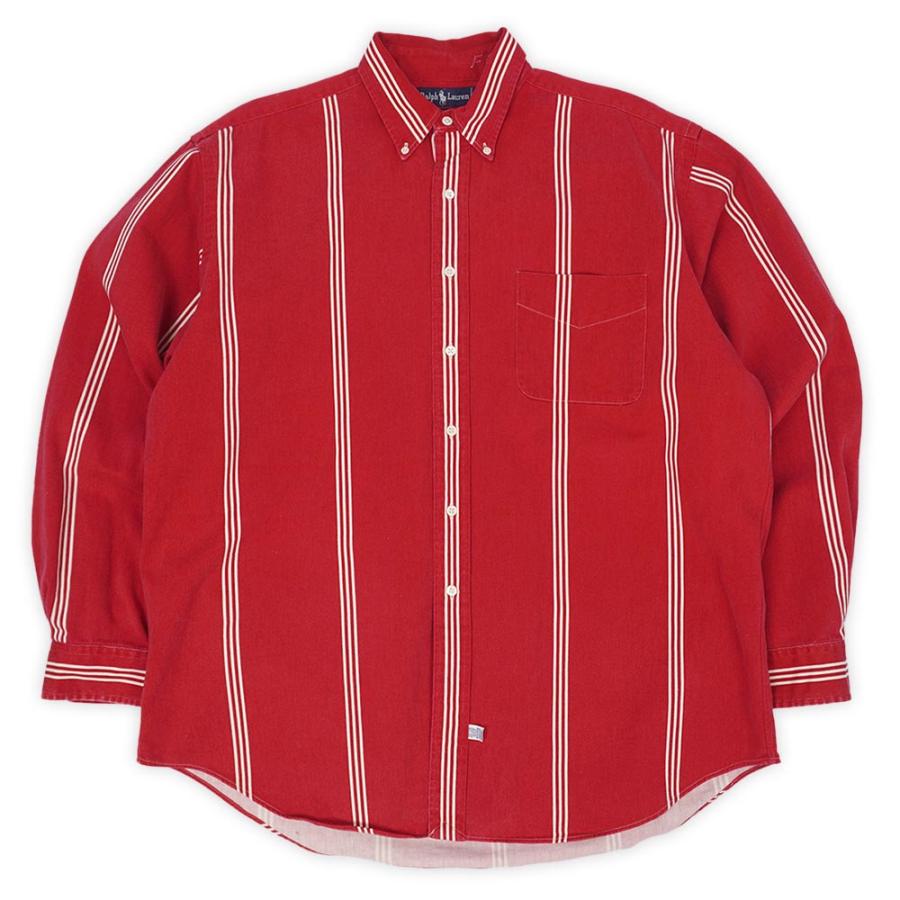 ポロラルフローレン POLO RALPH LAUREN 90s ボタンダウンシャツ BD ポニー無し 古着 (-6048) レッド系 マルチストライプ柄 XL : Hi-smile - 通販 ...