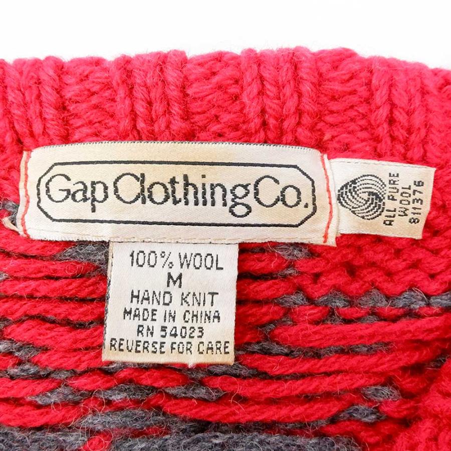 オールドギャップ OLD GAP 90's ローゲージ ウールハンドニット HAND KNIT 総柄 珍品 クルーネック 古着 (-8054) レッド / 赤 M : Hi-smile ...
