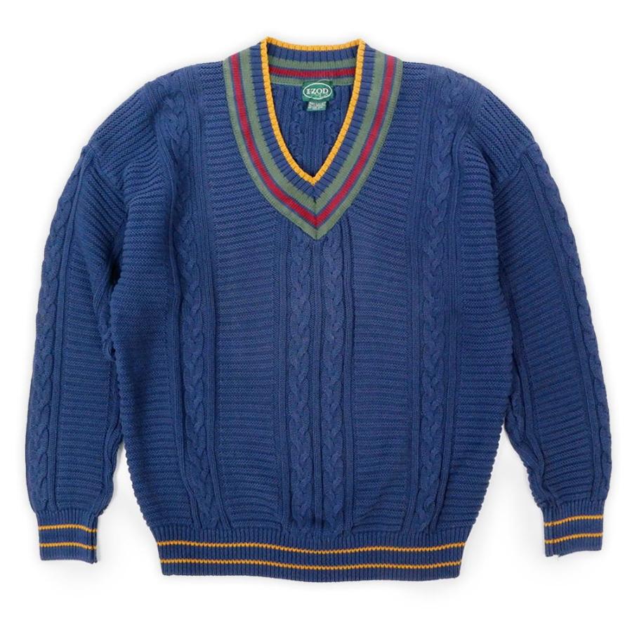 アイゾッド IZOD 90's コットン チルデン ニット セーター Vネック ケーブル編み USA ビンテージ 古着 (-8195) ネイビー / 紺 L : Hi-smile - 通販 ...