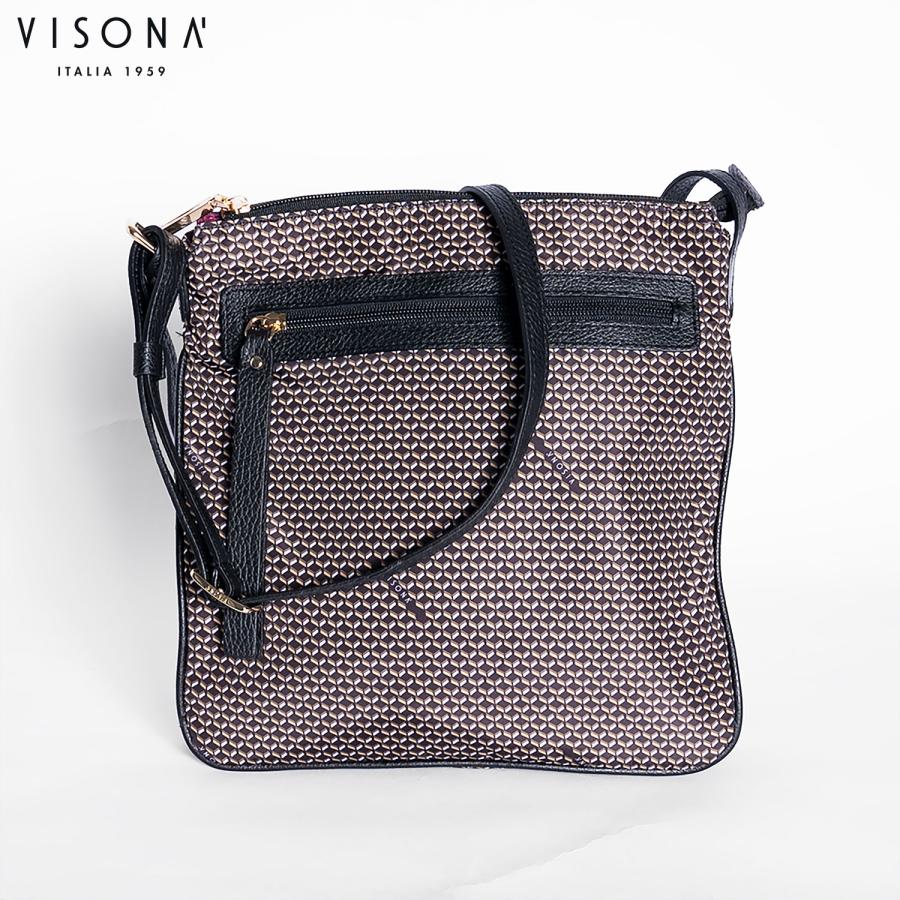 VISONA ヴィソナ レディース ショルダーバッグ ブラック/黒 ナイロン 牛革 レザー 本革 イタリア製 VS-033 ファスナー開閉 ポケット付き : vs23287 : HI&LESS ...
