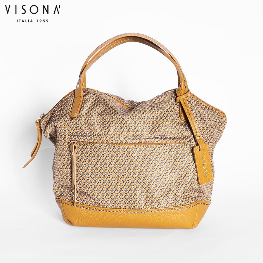 VISONA ヴィソナ レディース ハンドバッグ マスタード イエロー ナイロン 牛革 レザー 本革 イタリア製 VS-034 ファスナー開閉 ポケット付き : vs23299 : HI ...