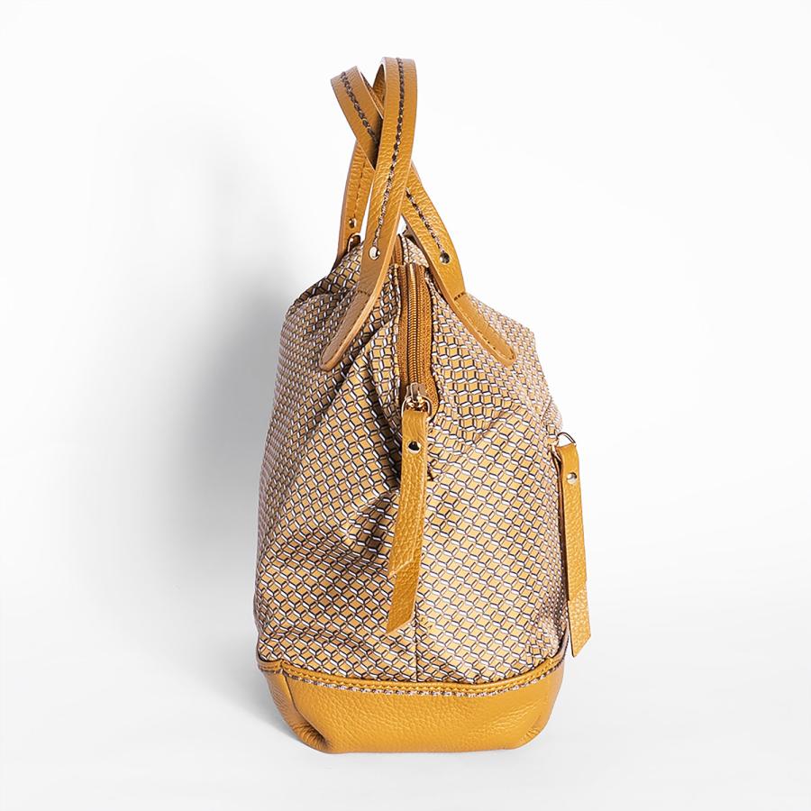 VISONA ヴィソナ レディース ハンドバッグ マスタード イエロー ナイロン 牛革 レザー 本革 イタリア製 VS-034 ファスナー開閉 ポケット付き : vs23299 : HI ...