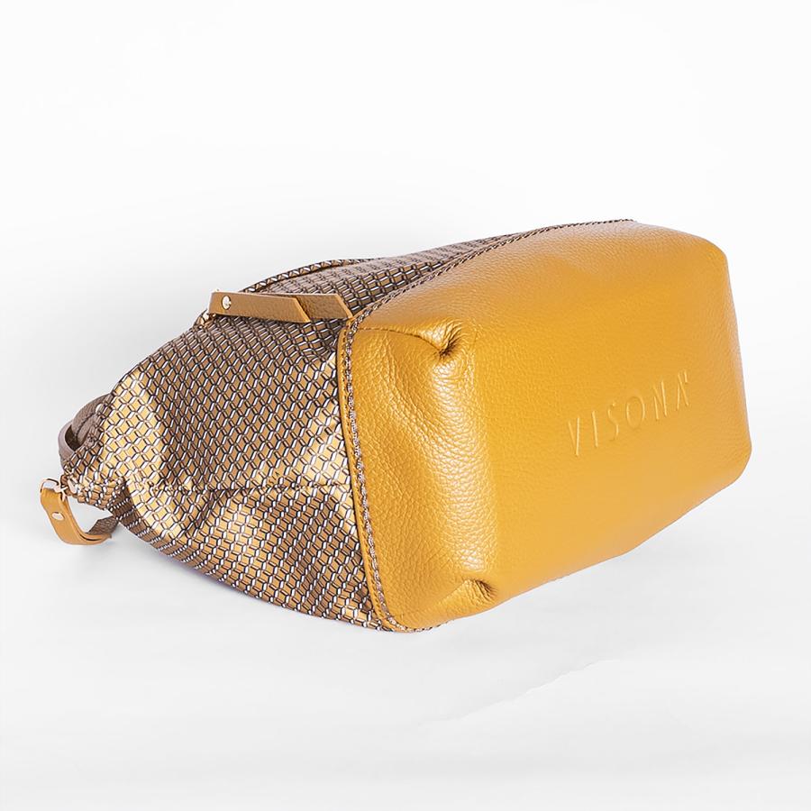 VISONA ヴィソナ レディース ハンドバッグ マスタード イエロー ナイロン 牛革 レザー 本革 イタリア製 VS-034 ファスナー開閉 ポケット付き : vs23299 : HI ...
