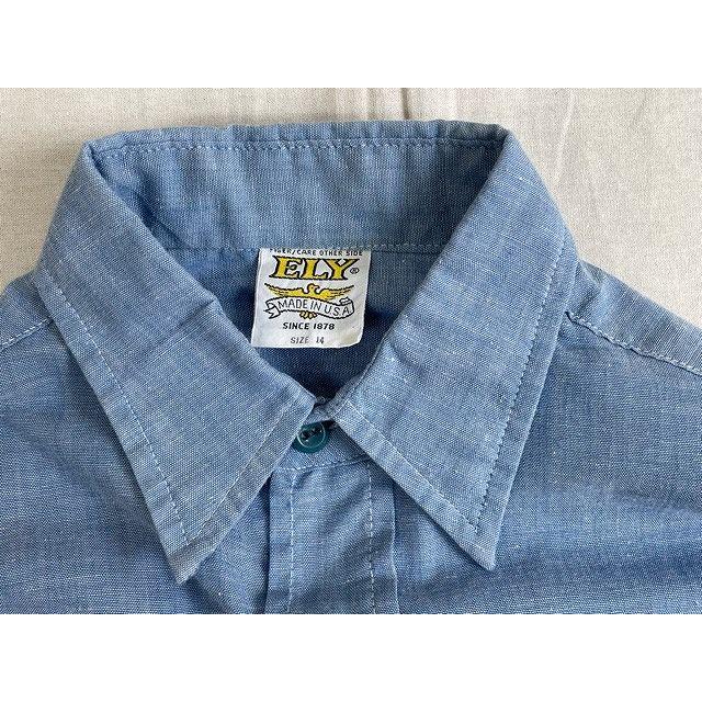 VINTAGE 70's Made in USA ビンテージ ELY シャンブレーシャツ ワークシャツ 長袖 ブルー 綿ポリ サイズ14 [l-0672] : LOAFERS used ...