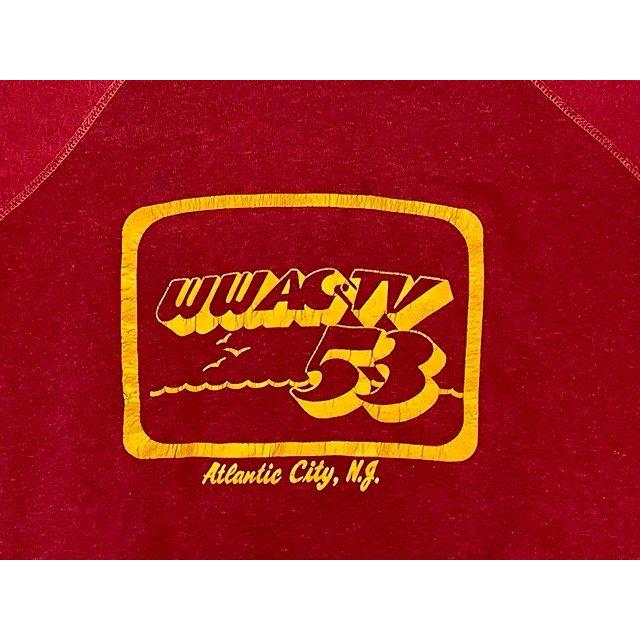 VINTAGE 60's 70's 米国製 ビンテージ 半袖 スウェット WWAC・TV アトランティックシティ ラグラン クリムゾンレッド ...