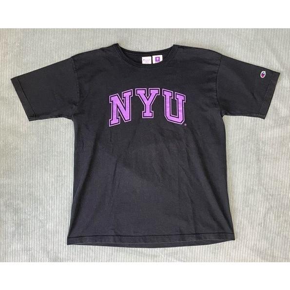 Champion 米国製 MADE IN USA チャンピオン Tシャツ T1011 NYU ニューヨーク大学 黒 ブラック 綿100% L ...