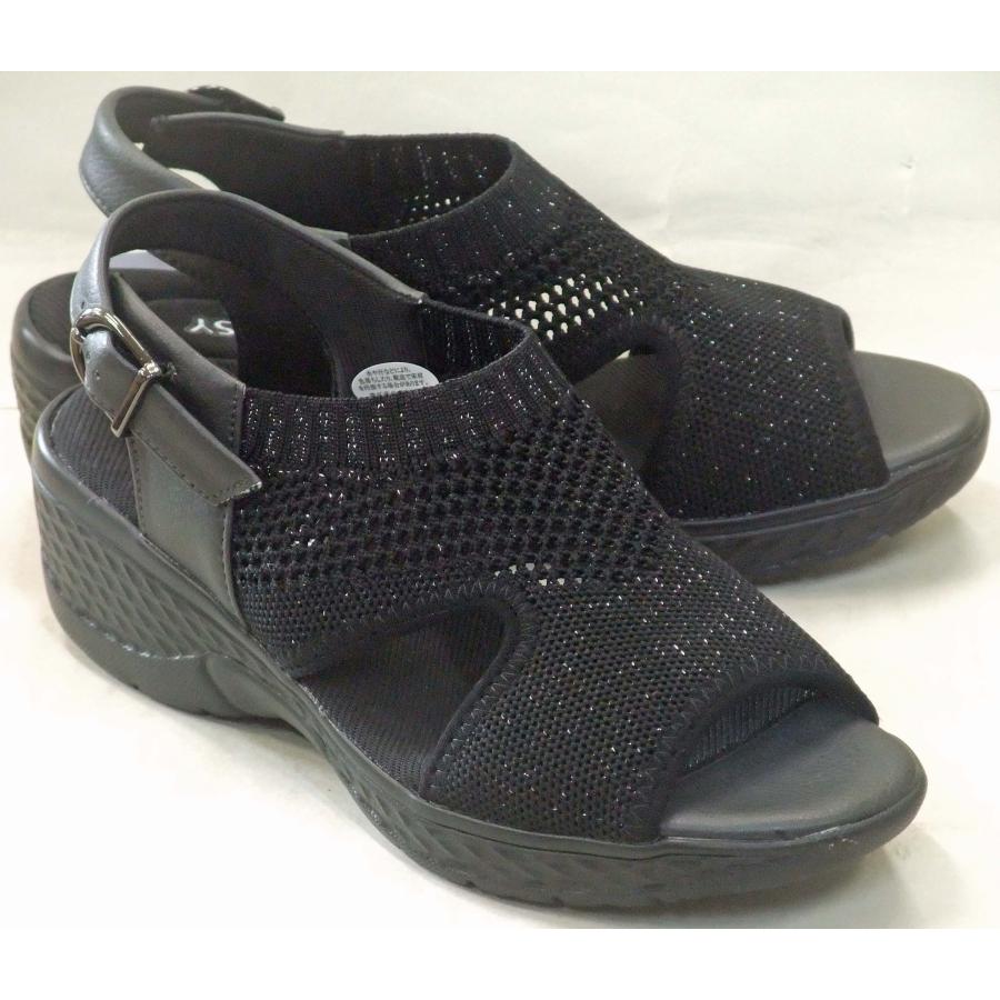 PANSY パンジー BB5957 バックベルトサンダル ブラック レディース ラメニット コンフォート ストラップ ベルト 婦人サンダル ...