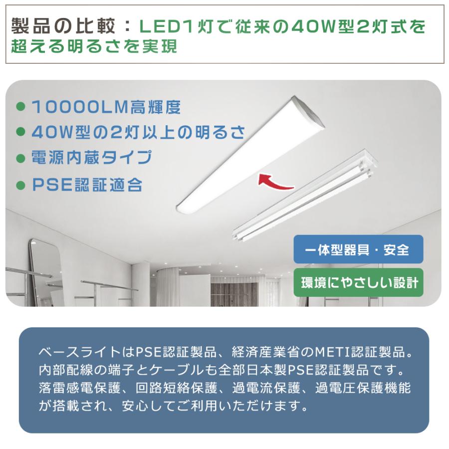 LED蛍光灯 器具一体型 40W形 120CM ベースライト LED 50W 逆富士形 LEDベースライト 40W2灯相当 直付け照明器具 トラフ型LED照明器具 LED直管蛍光灯 ガレージ ...