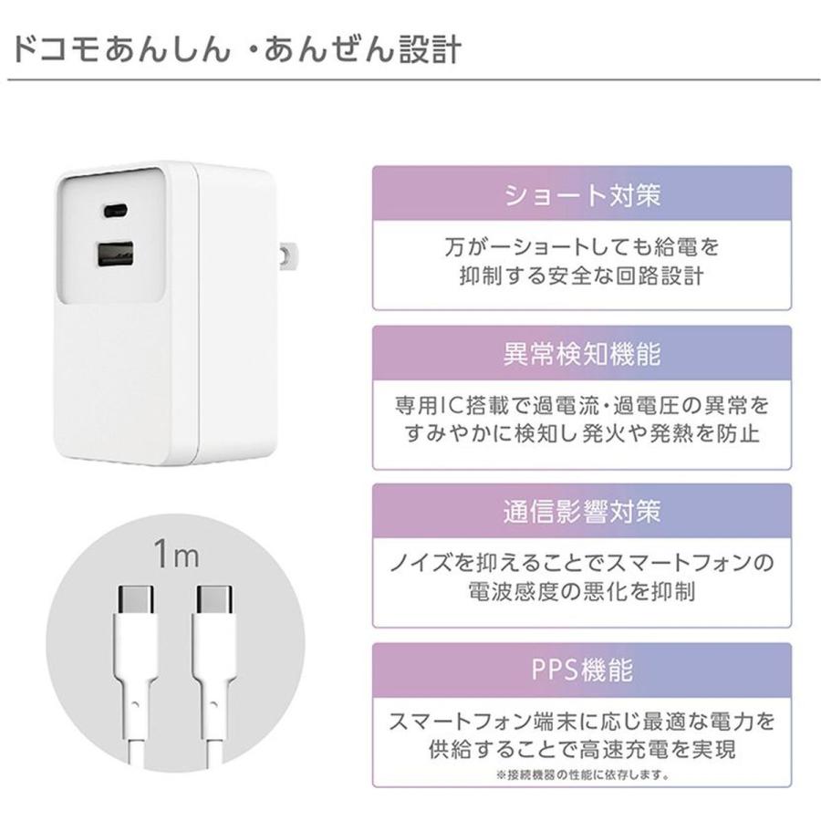 【NTTドコモ純正品】2ポートACアダプタ01M USB TypeC to C ケーブル 1.0m 同梱 高速充電対応 iPhone 15 Android スイッチ対応 2台同時充電 ...