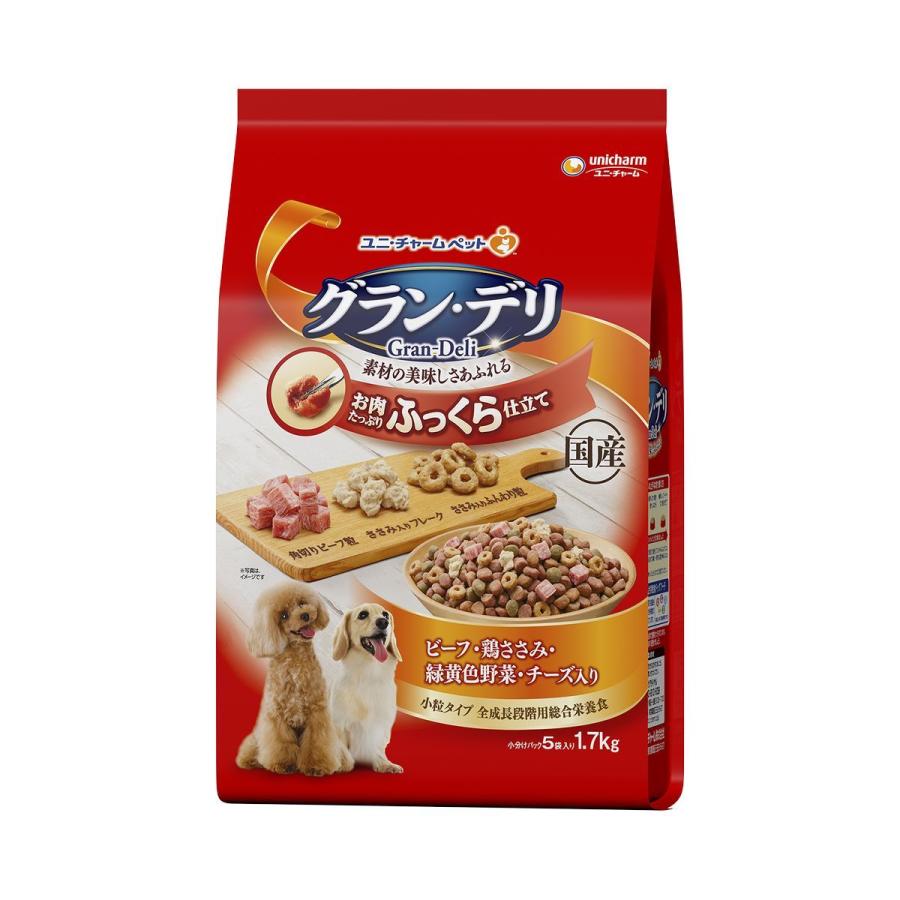 ユニチャーム グラン・デリ ふっくら仕立て ビーフ・鶏ささみ・緑黄色野菜・チーズ・角切りビーフ粒入り 1.7kg×4袋 : 4880000362 : ひかりTVショッピングYahoo!店 ...