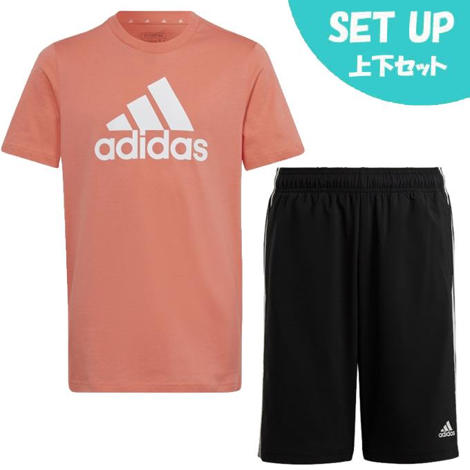 adidas アディダス Tシャツ 上下セット ジュニア エッセンシャルズ ビッグロゴ コットン半袖Tシャツ+U 3S ウーブンショーツ ...