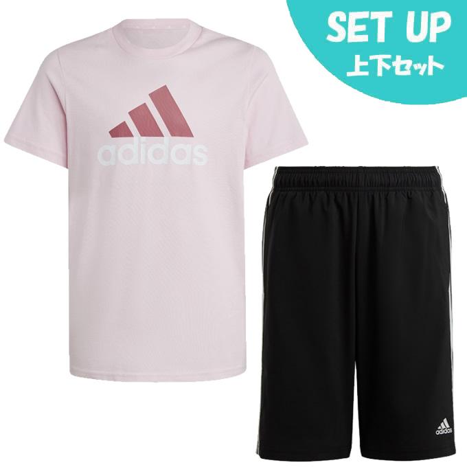 adidas アディダス Tシャツ 上下セット ジュニア エッセンシャルズ 2カラー ビッグロゴ コットン半袖Tシャツ+ショーツ IB8777 ...