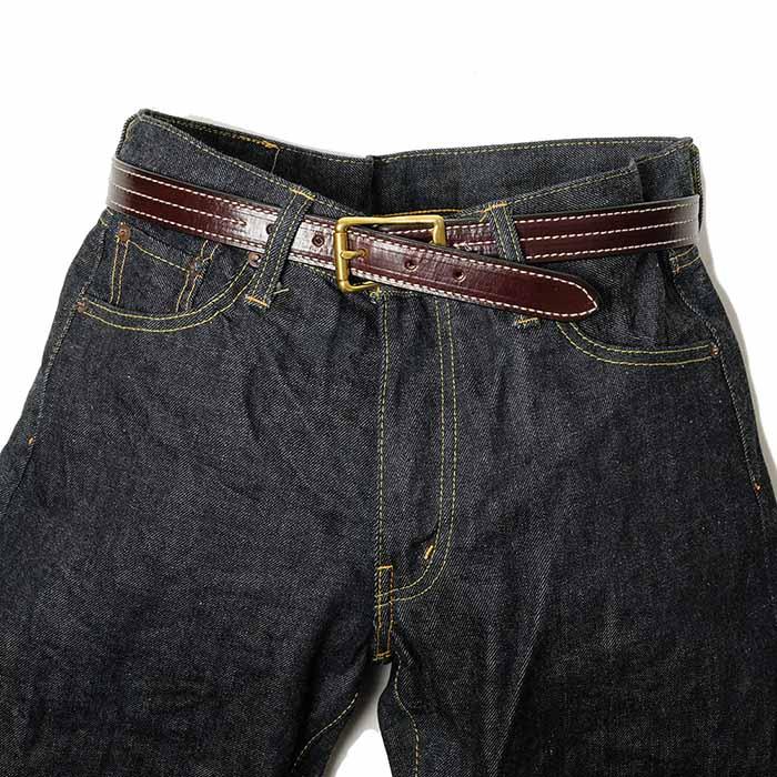 YUKETEN ユケテン - Triple Stitched Belt Havana with Natural Stitch 2853 ベルト レザー カジュアル 本皮 革 アメカジ製 ...