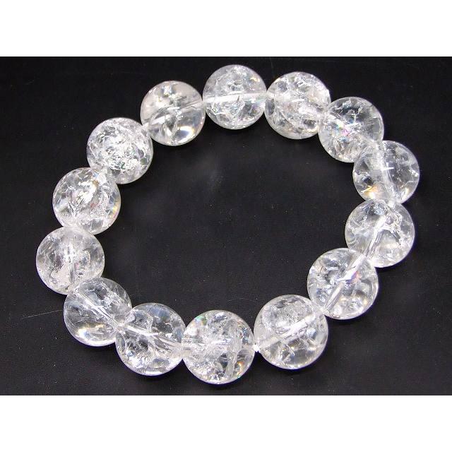 天然石 パワーストーン 58944A 虹入り クラック水晶 14mm〜15mm AAA ブレスレット 内径17cm クリスタル クォーツ 爆裂水晶 ポーチ付き 送料無料 : 天然石 パワー ...