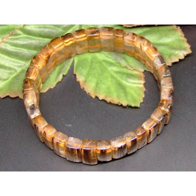 天然石 パワーストーン 65497 ブラウンタイチンルチルクォーツ 針水晶 14mm×6mm 4A バングル ブレスレット 内径18cm ...