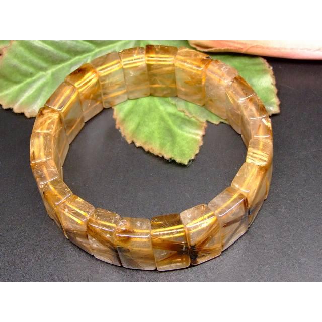 天然石 パワーストーン 65498 太陽ルチルクォーツ 針水晶 20mm×10mm 4A バングル ブレスレット 内径19cm ポーチ付き ...