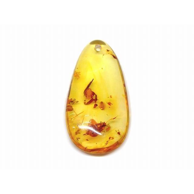 天然石 パワーストーン 65960 花アンバー 琥珀 33mm×17mm AA 1個売り ルース 裸石 穴あり ペンダントトップ 送料無料 ...